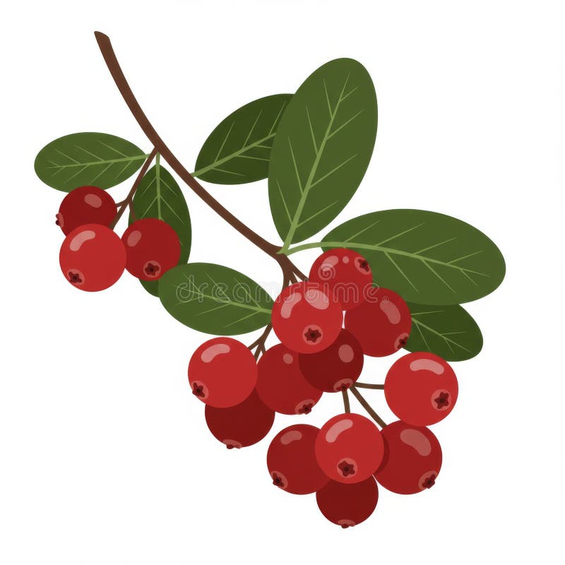 Red Berries Branch with Green Leaves Illustration Stock Illustration ...