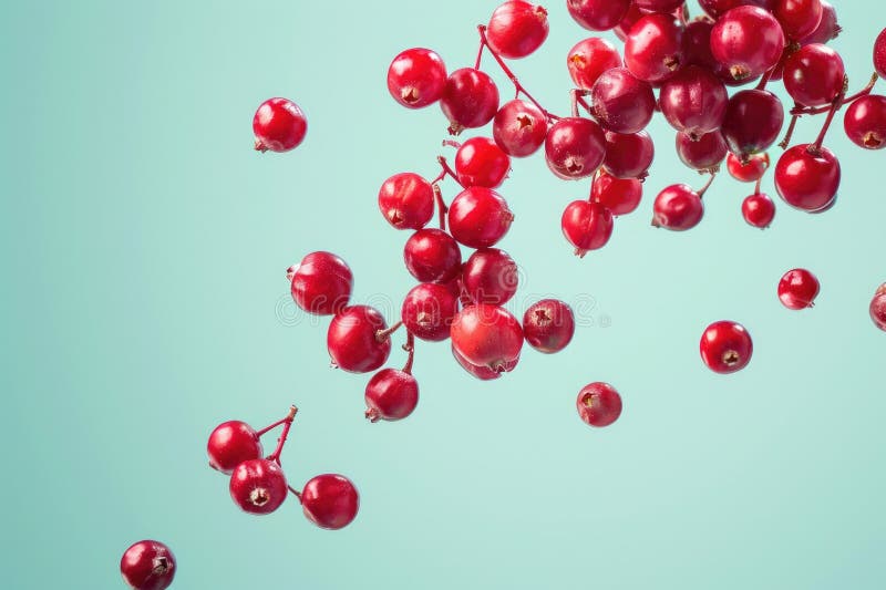 Red Berries Flying in the Air, Perfect for Nature Themes Stock Photo ...