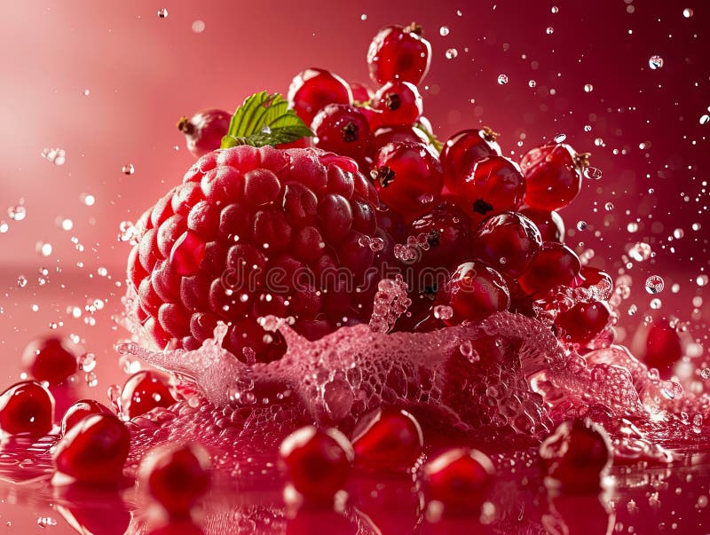 A Red Berry is Being Splashed with Water Stock Photo - Image of liquid ...