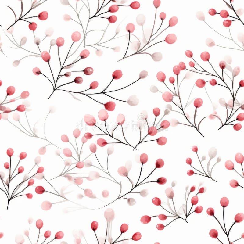 Red Berry Branches Seamless Pattern on White Background Stock ...
