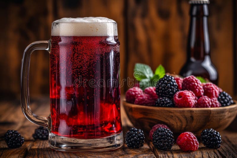 Red Berry-flavored Craft Beer, Ale, or Cider, or a Cold Berry Beer ...