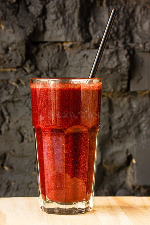 Red Berry Smoothie in a Large Glass Stock Photo - Image of chopped ...