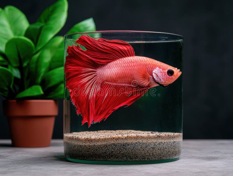 Red Betta Fish in a Small Glass Bowl Stock Illustration - Illustration ...