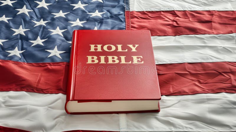 A Red Bible is on Top of a White American Flag Stock Illustration ...