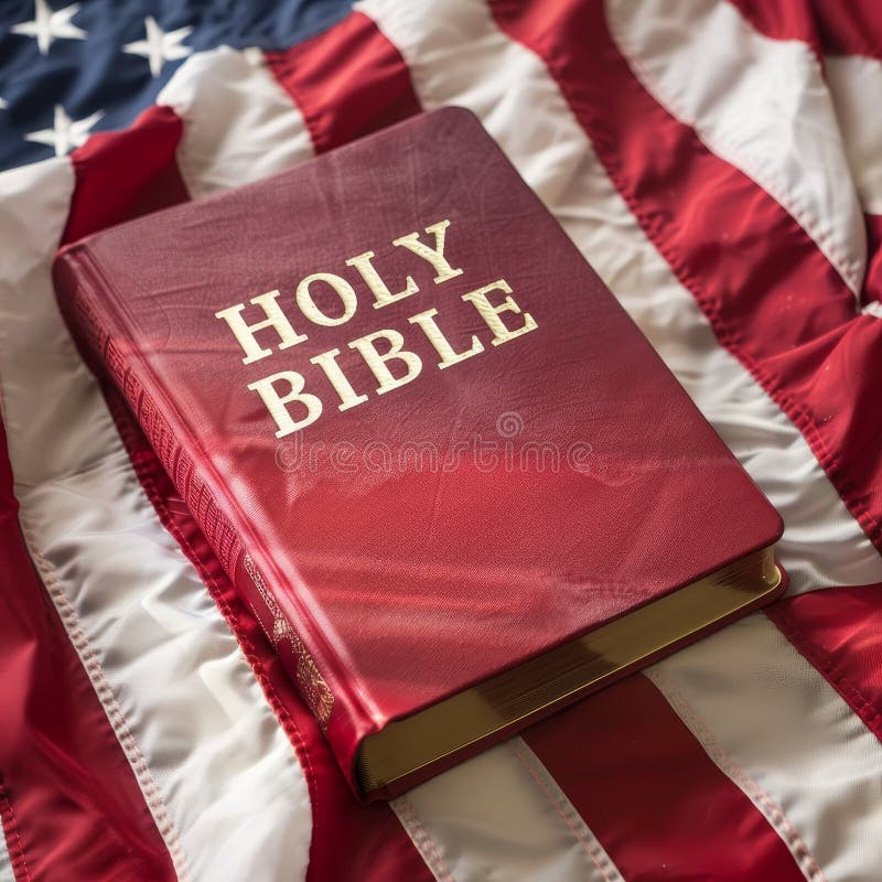 A Red Bible is on Top of a White American Flag Stock Illustration ...