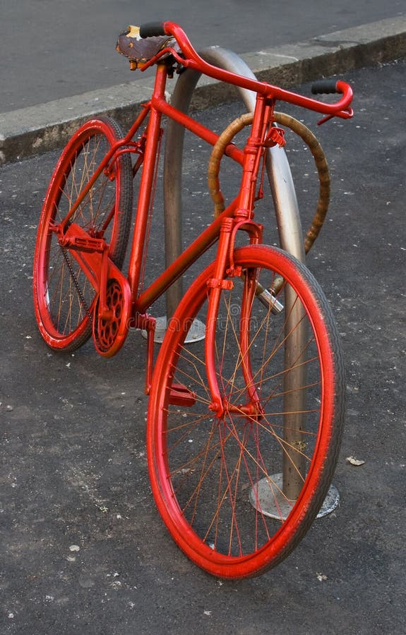 Red bicycle stock image. Image of support, tied, steel - 18289367