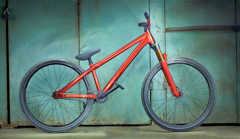 Red Bicycle on a Green Garage Background Stock Image - Image of gear ...