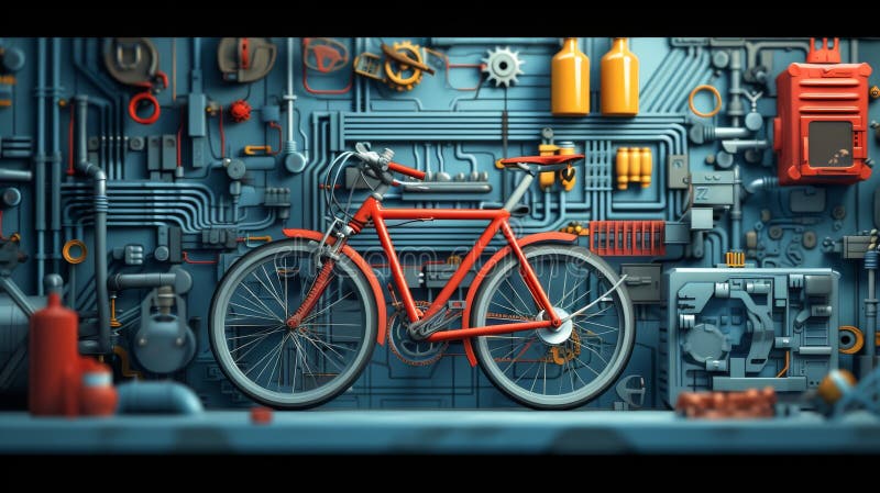Red Bicycle in a High-tech Workshop Stock Photo - Image of hightech ...