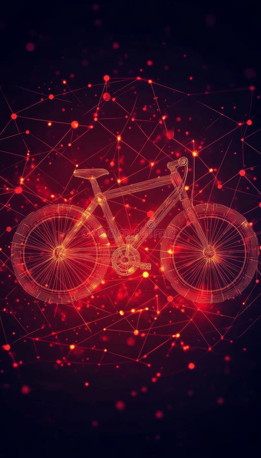 Red Bicycle Network Connection. Abstract Wireframe Bike on Black ...