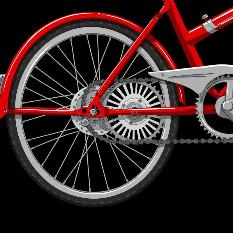 Red Bicycle Rear Wheel and Frame Illustration. Features a Silver Hub ...