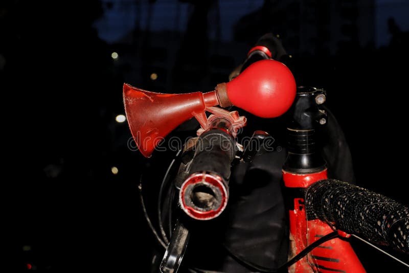 Red Bicycle Trumpet on the Handle Bar of the Bike Using for a Safe ...