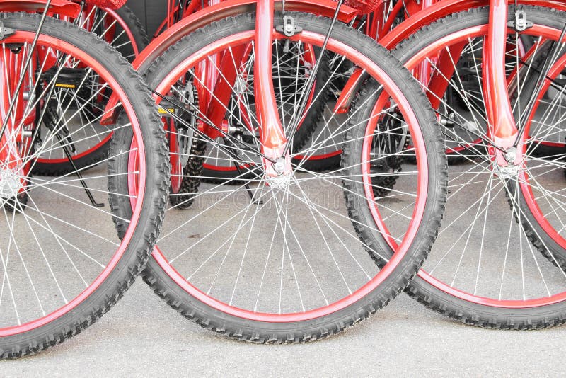 The Red Bicycle Wheels on Concrete Cement Stock Image - Image of cement ...
