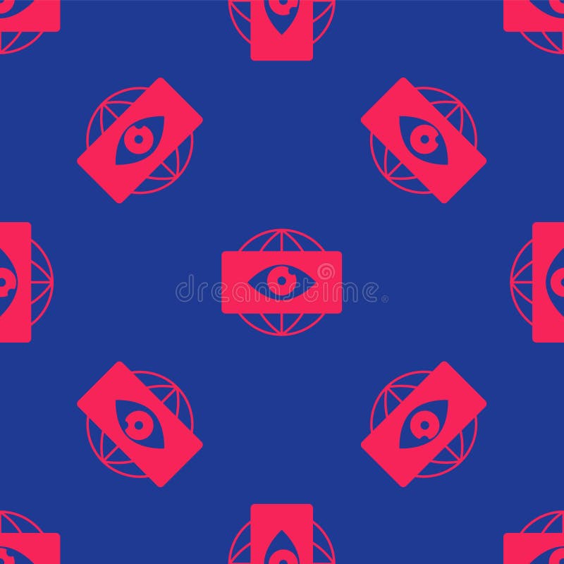 Red Big Brother Electronic Eye Icon Isolated Seamless Pattern on Blue ...