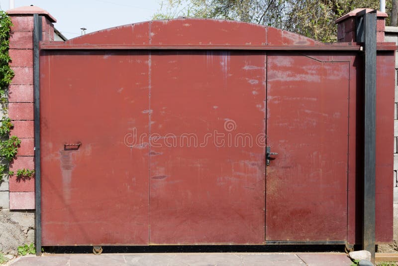 Red big gate stock image. Image of bolt, iron, driveway - 72183251