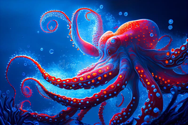 Red Big Octopus in the Sea. Generative AI, Generative, AI Stock Photo ...