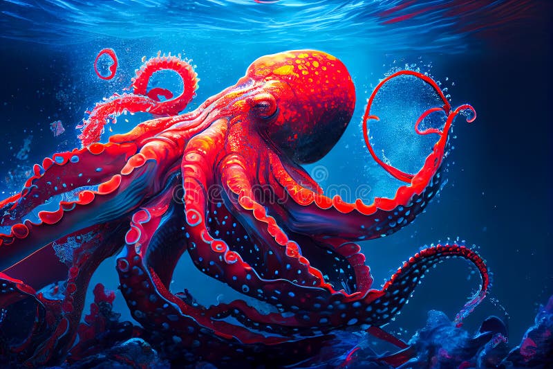 Red Big Octopus in the Sea. Generative AI, Generative, AI Stock ...