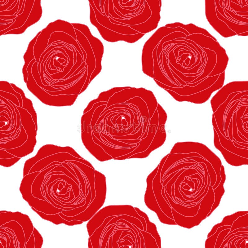 Red Big Roses, Stripes Seamless Pattern Design. Stock Vector ...