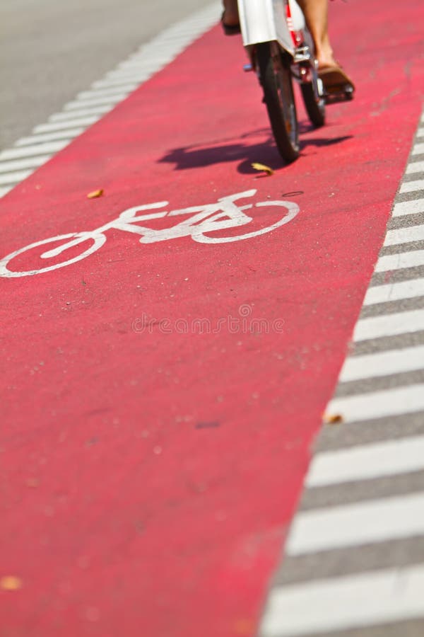 Red bike lane stock photo. Image of street, single, road - 14893100
