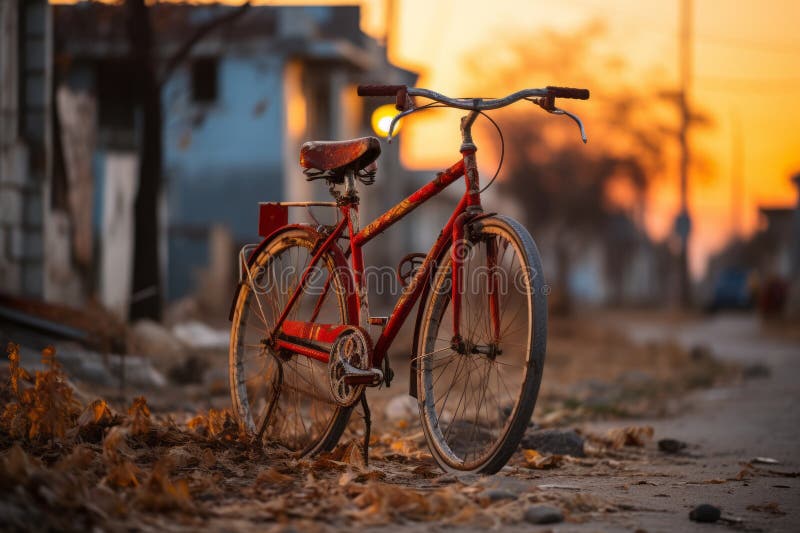 A Red Bike Parked on the Side of the Road Stock Illustration ...
