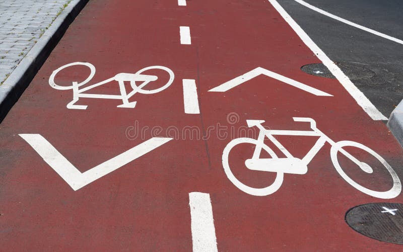 Red bike path in Funchal stock photo. Image of street - 283506988