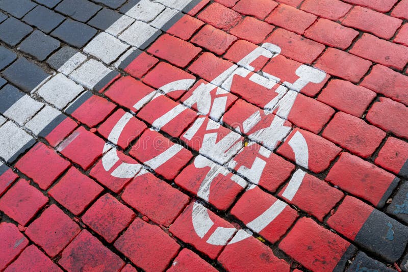 Red Bike Path Sign on the Street Stock Image - Image of bicycle ...