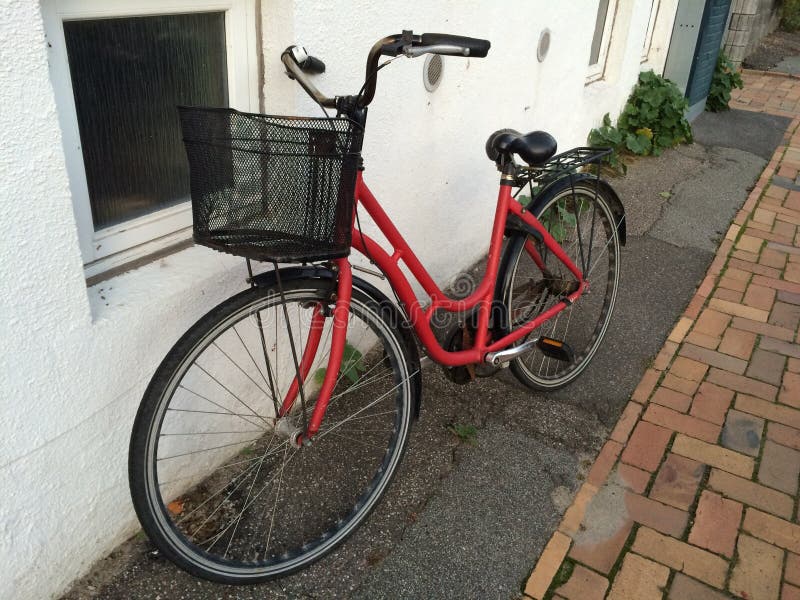 Red bike stock photo. Image of ladies, woman, bike, standing - 69734124