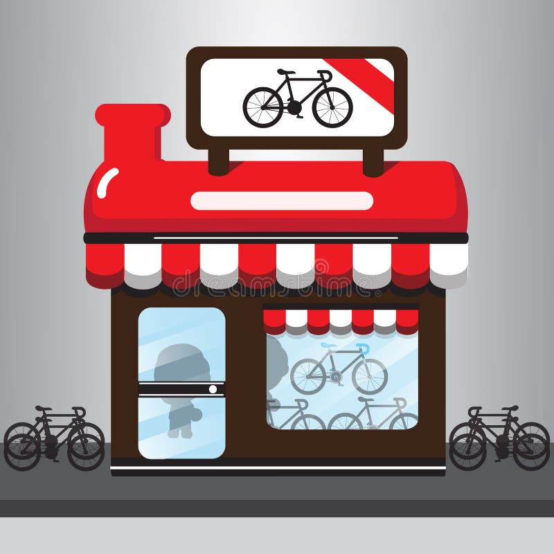 Red bike store cartoon stock vector. Illustration of building - 52233134