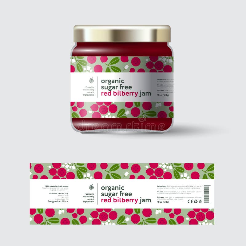 Red Bilberry Jam Label and Packaging. Jar with Cap with Label Stock ...