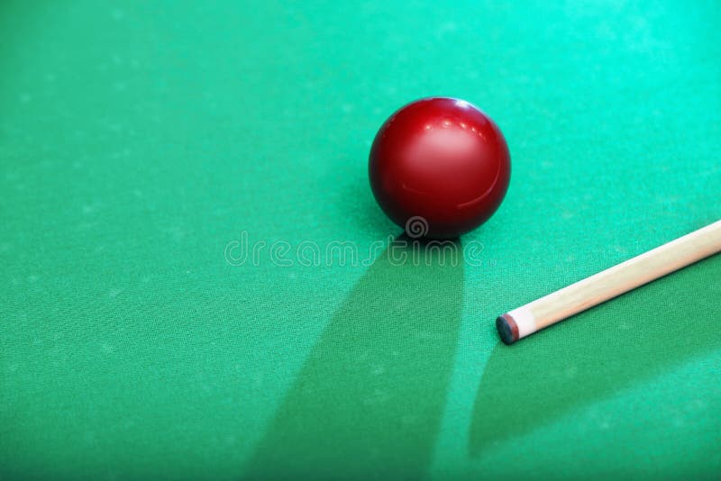 Red Billiard Ball and Cue on Table Stock Photo - Image of leisure ...