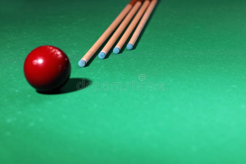 Red Billiard Ball and Cues. Space for Text Stock Image - Image of sport ...
