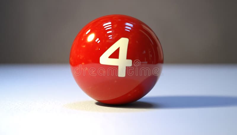 A Red Billiard Ball with Number 4 on a Pristine White Surface Captured ...