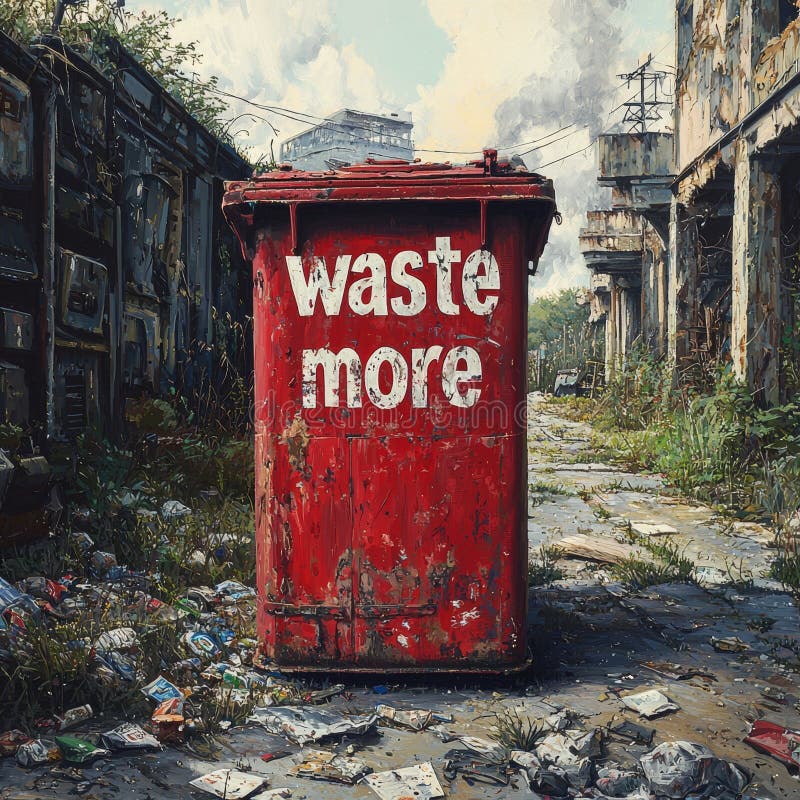 Red Bin with Environmental Message in an Abandoned Urban Area Stock ...