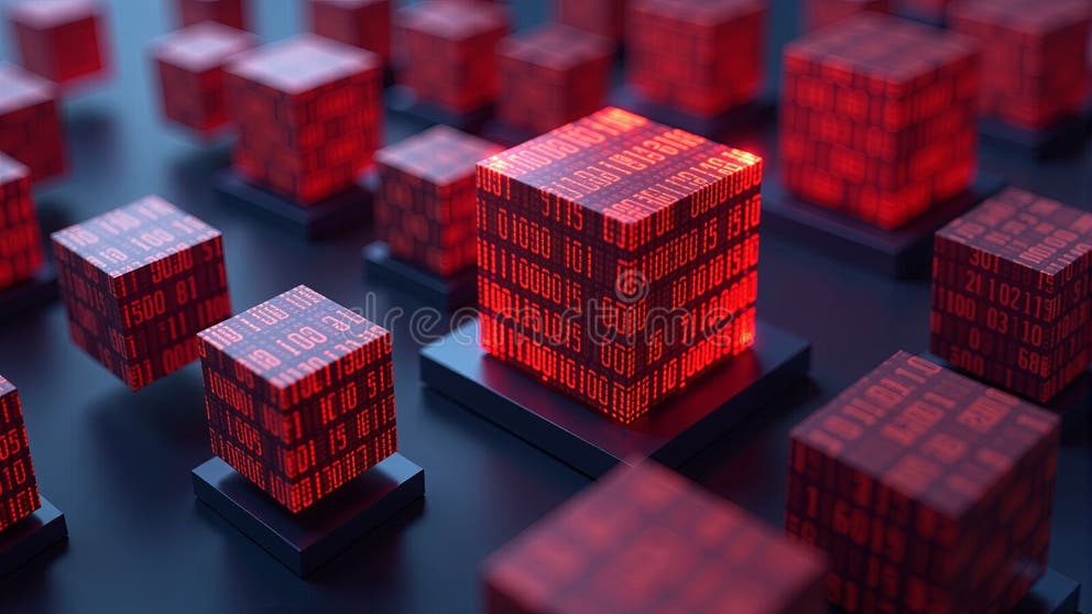 Red Binary Code Cubes, Abstract Concept Stock Illustration - Illustration of matrix, futuristic ...