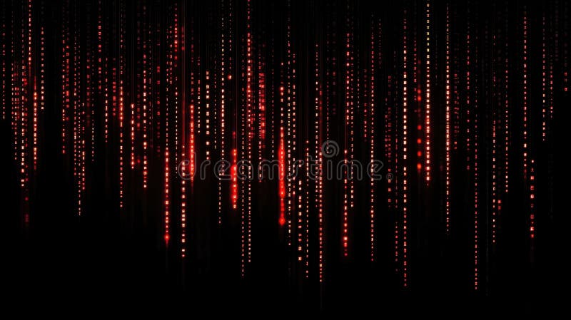 Red Binary Code Falling On Black Background Representing Digital Data Stream Stock Illustration