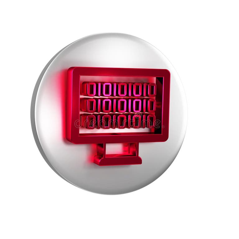 Red Binary Code Icon Isolated on Transparent Background. Silver Circle ...