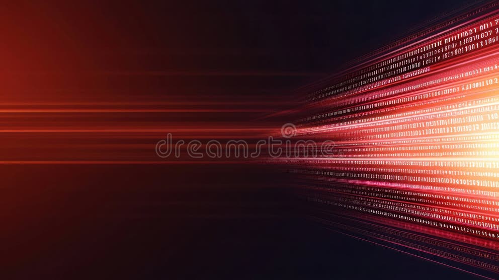 Red Binary Code Stream Across Dark Background. Digital, Futuristic and High Tech Image. Stock ...