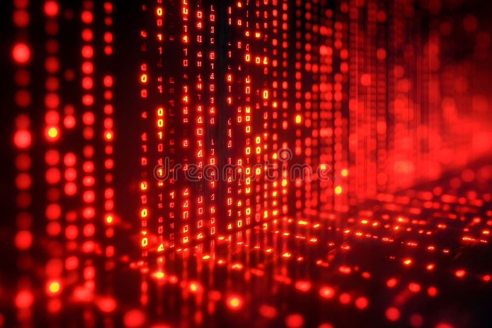 Futuristic Digital Matrix with Red Binary Code for Technology Design ...