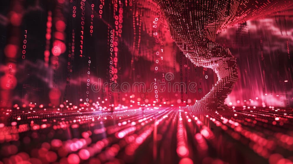 Red Binary Code Tornado: Visualizing Digital Chaos Stock Image - Image ...