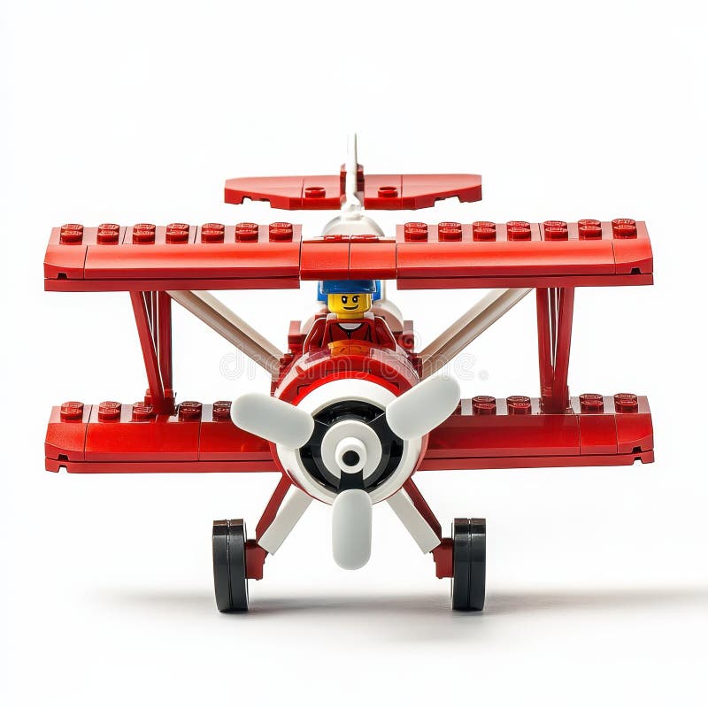 A Red Biplane Model Made of Building Blocks with a Pilot Figure Stock ...