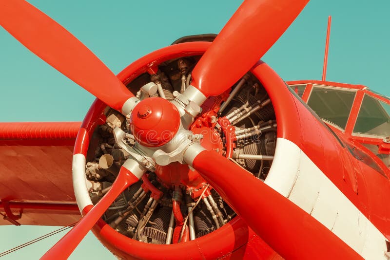 Old Biplane Close-up. Front View, with the Side of the Fuselage Stock ...