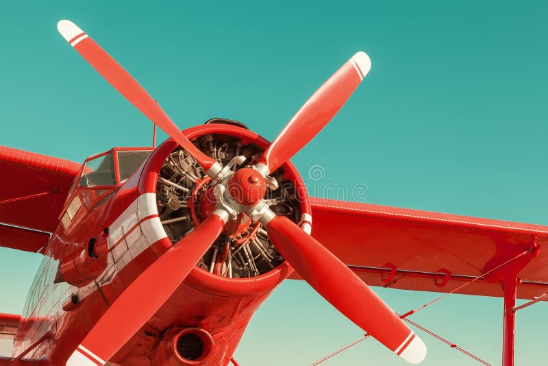 Old Biplane Close-up. Front View, with the Side of the Fuselage Stock ...