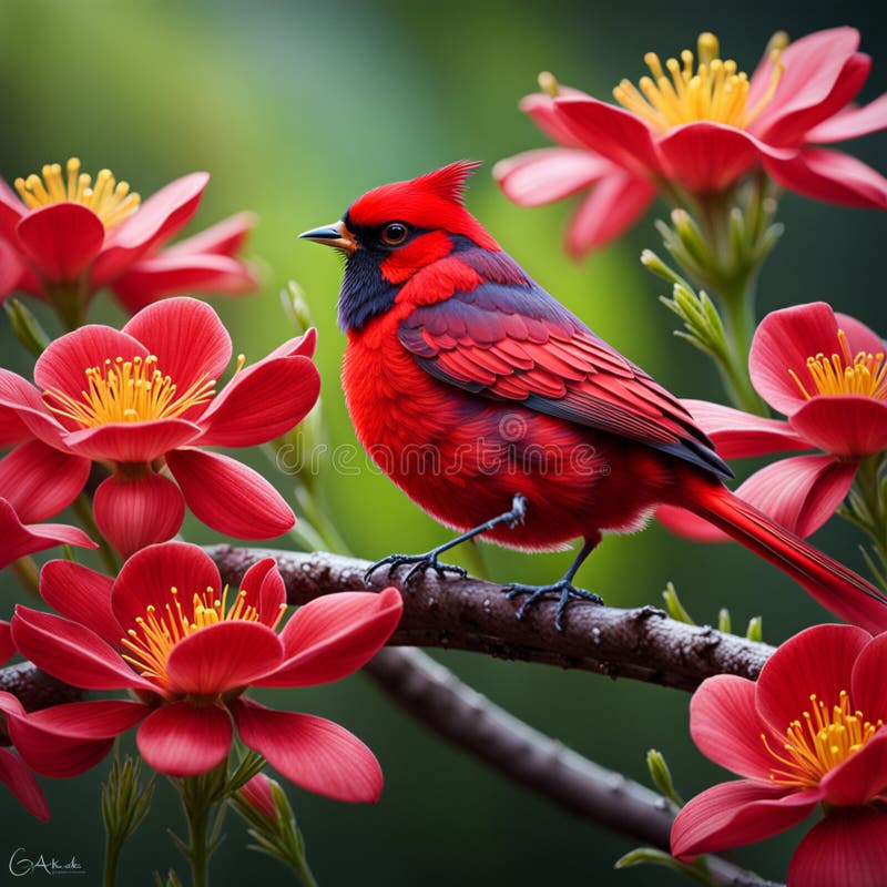 Red Bird Best Image Quality Oil Painting Stock Illustration ...