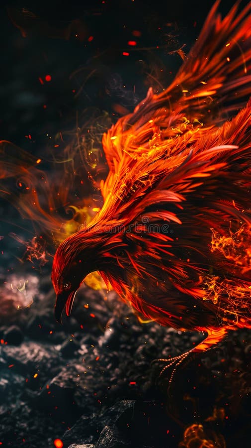 A Red Bird with Flames Coming Out of Its Beak Stock Image - Image of ...