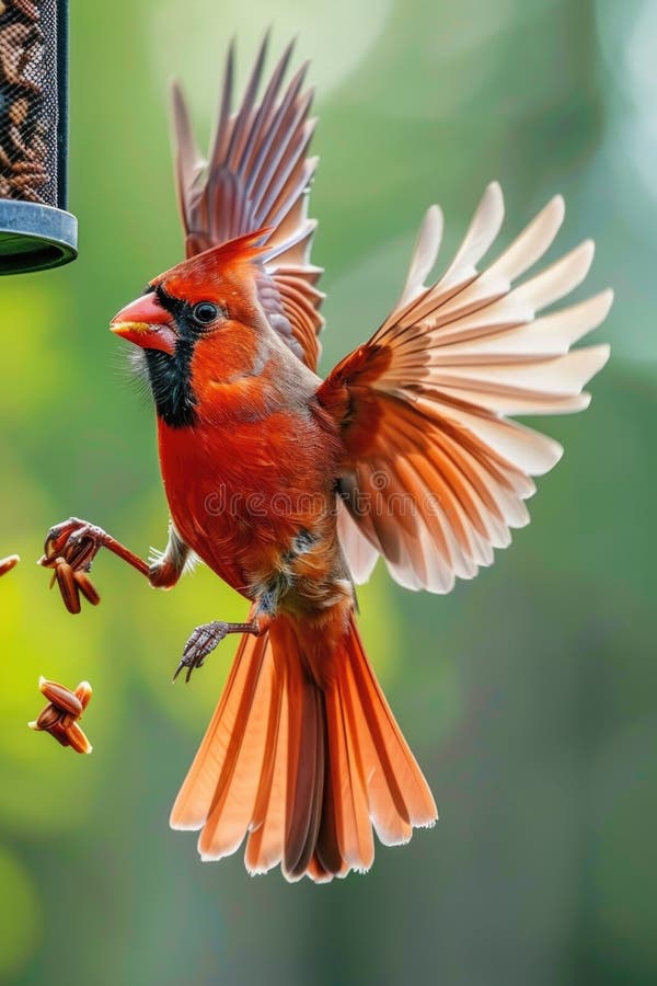 A Red Bird is Flying Towards a Bird Feeder, a Common Scene in Many ...