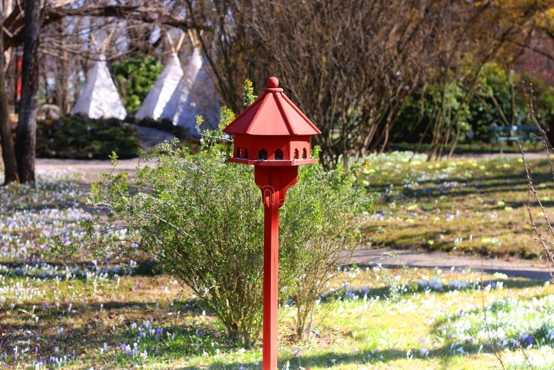 Red Birdhouse stock photo. Image of birdhouse, bloom - 243535706