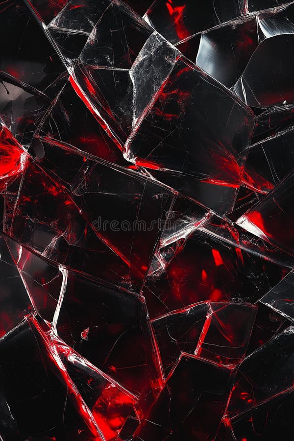 Abstract Red, Black, Shattered Glass Texture, Intricate Pattern with ...