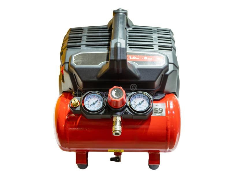 Red and Black Air Compressor Showing Pressure Gauges and Control Knobs ...