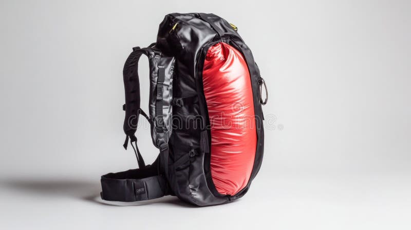 A Red and Black Backpack with a Red Bag Inside Stock Image - Image of ...