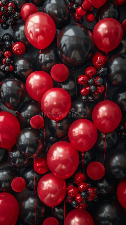 Red and Black Balloons Arranged on Black Surface Stock Image - Image of ...
