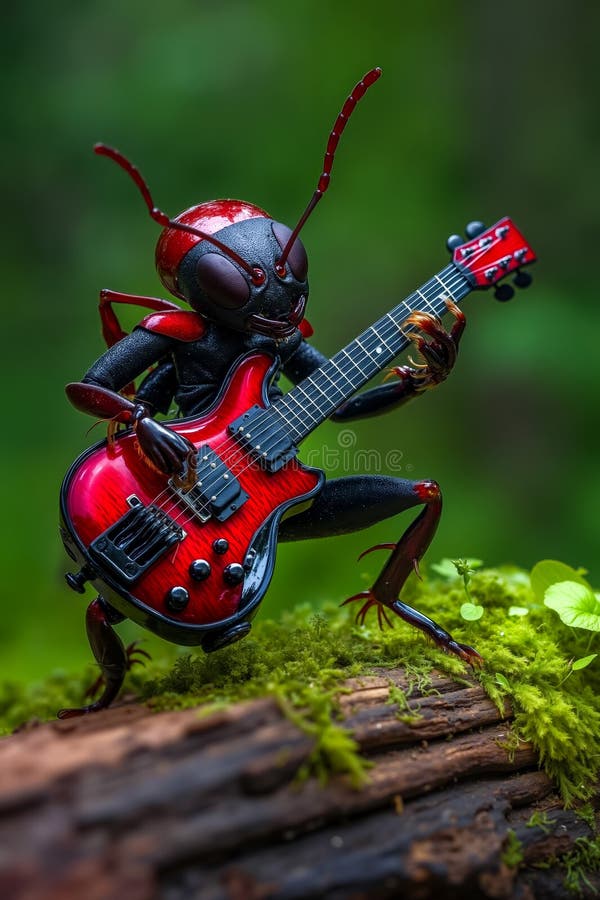 A Red and Black Beetle Playing a Red Electric Guitar Stock Photo ...